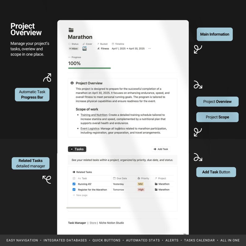 Notion Task Planner Template | Minimal Weekly & Monthly Planner for ...