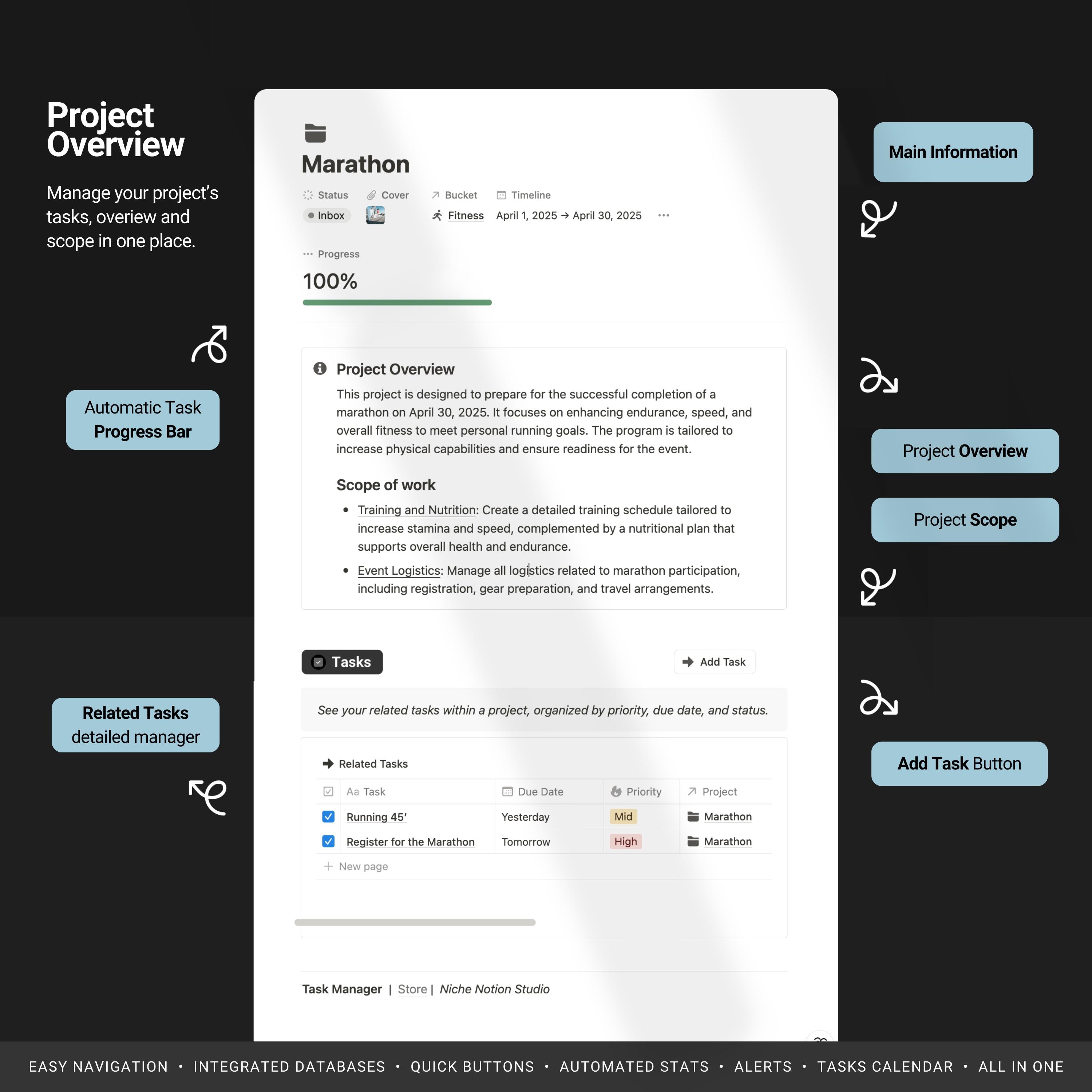 Notion Task Planner Template | Minimal Weekly & Monthly Planner for ...
