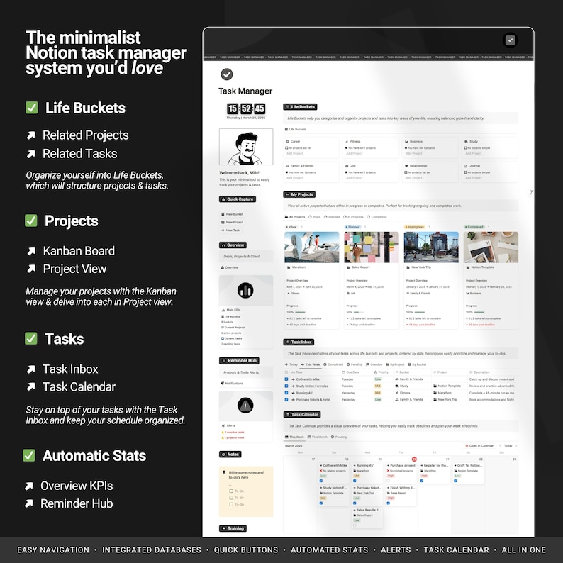 Notion Task Planner Template | Minimal Weekly & Monthly Planner for ...