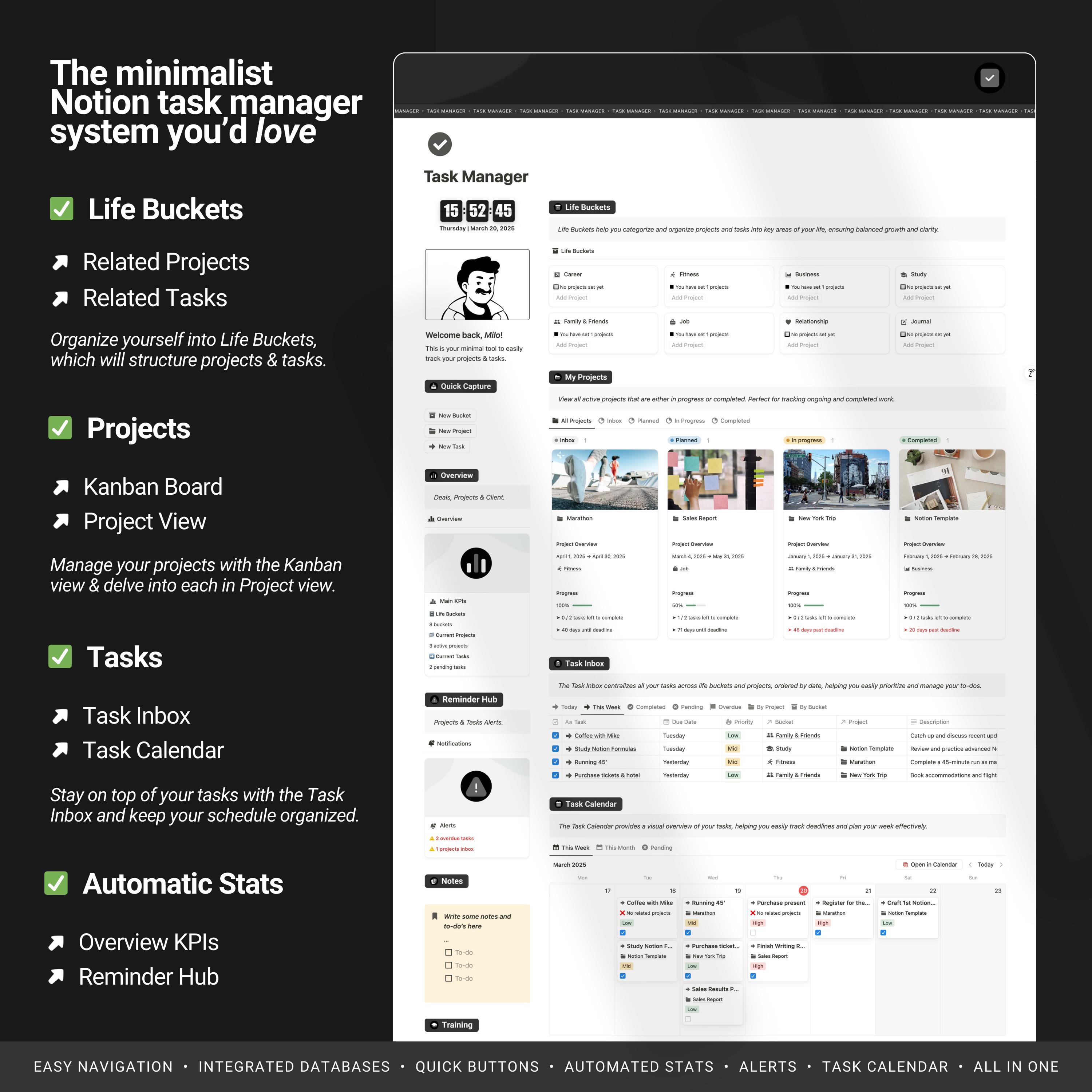 Notion Task Planner Template | Minimal Weekly & Monthly Planner for Work, Projects, and Life ...