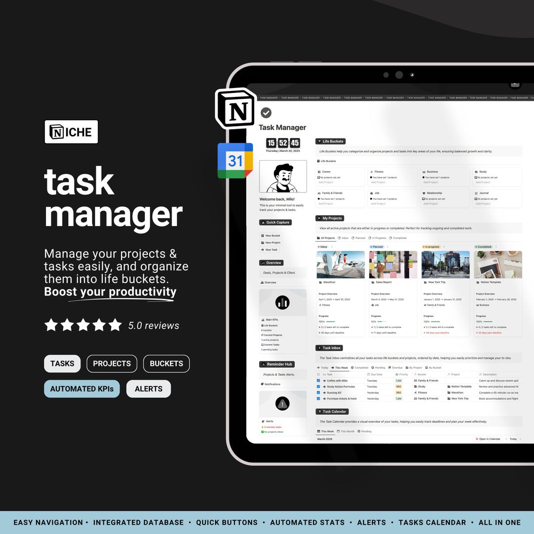 Notion Task Planner Template | Minimal Weekly & Monthly Planner for ...