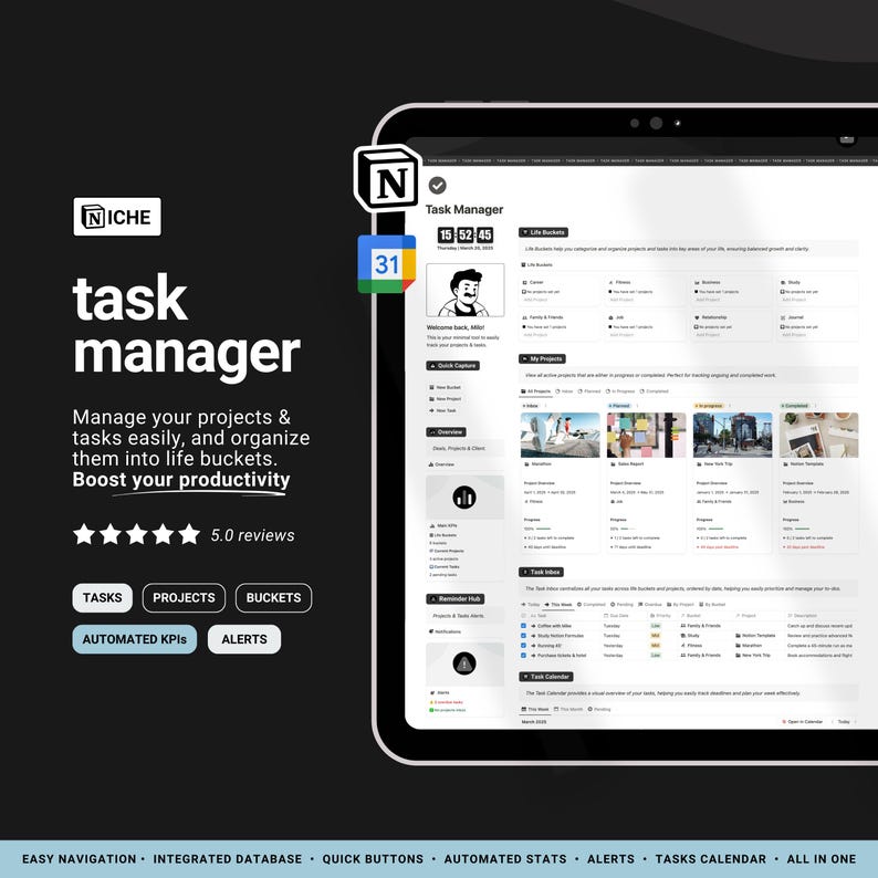 Notion Task Planner Template | Minimal Weekly & Monthly Planner for ...