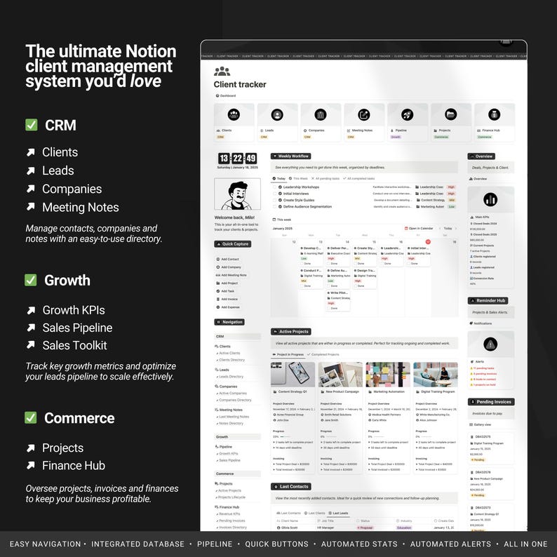 Notion CRM Client Tracker Template | Client Management, Project Tracker, Invoice and Expense ...
