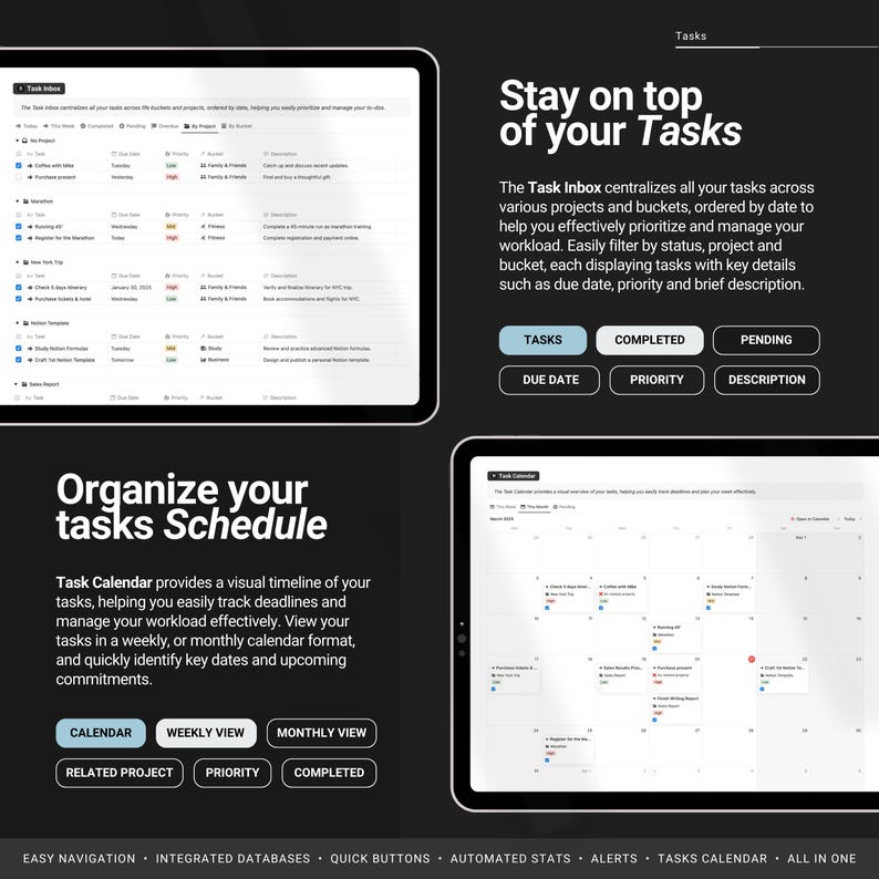 Notion Task Planner Template | Minimal Weekly & Monthly Planner for ...