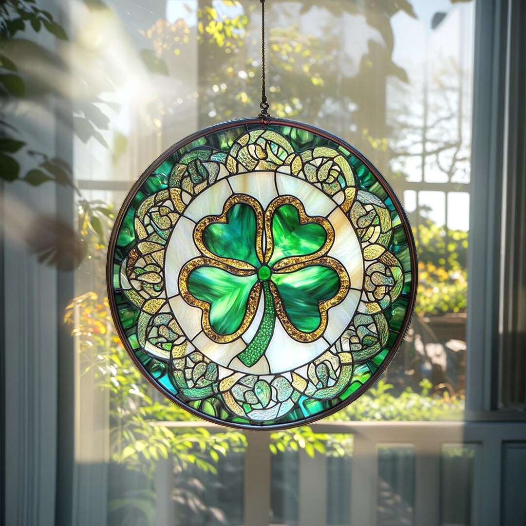 Clover Suncatcher, ACRYLIC Faux Stained Glass Lucky Shamrock Acrylic ...