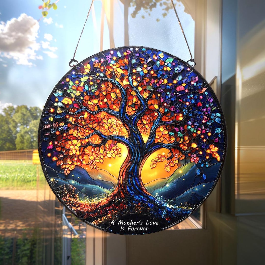 Glass Tree of Life Window Hanging, Family Decor, Mother's Day and ...