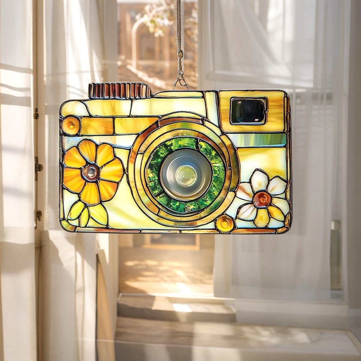 Vintage Camera Acrylic Suncatcher Faux Stained Glass Photography Window ...