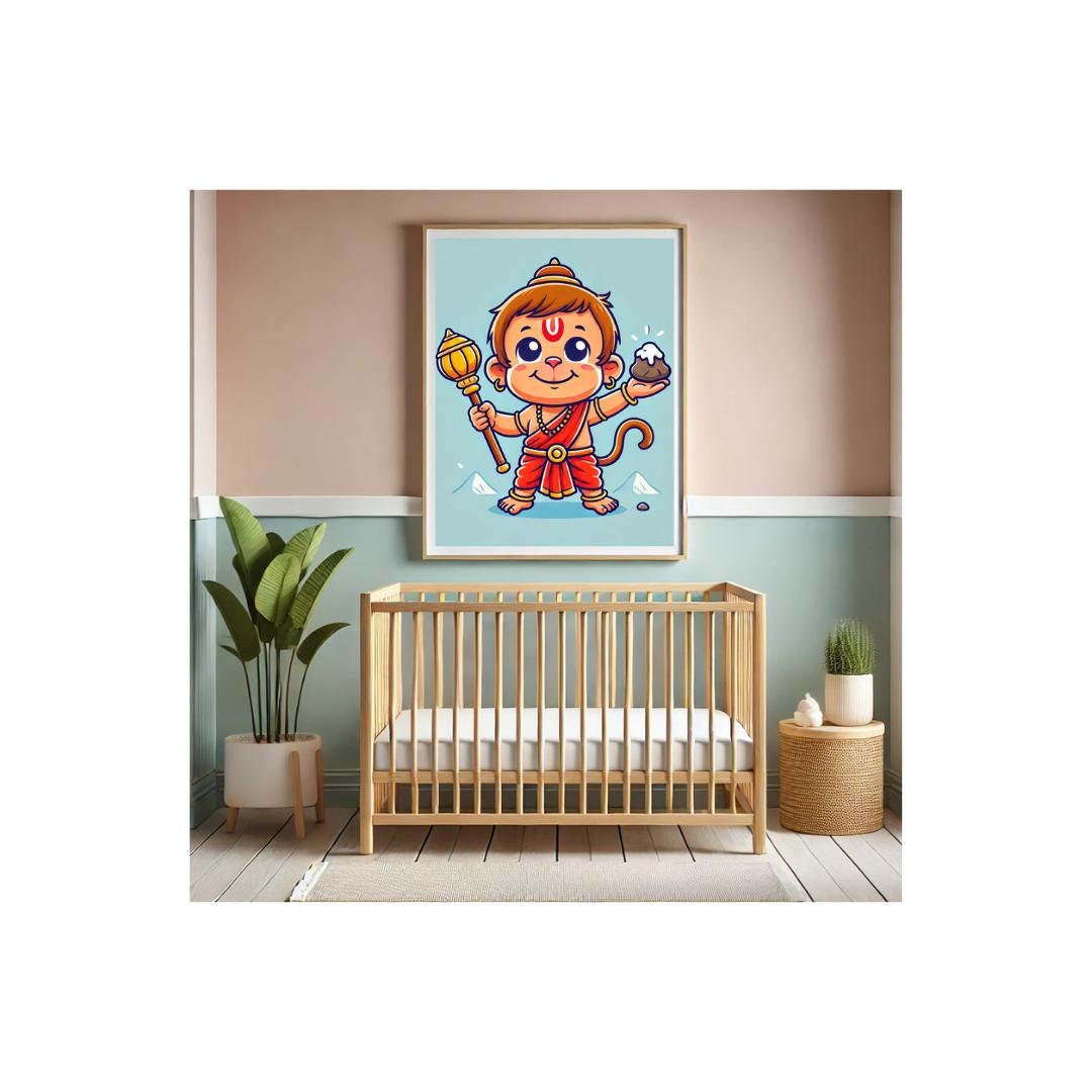 Baby Hanuman Wall Decor | Nursery Wall Prints | South Asian Art| Desi ...