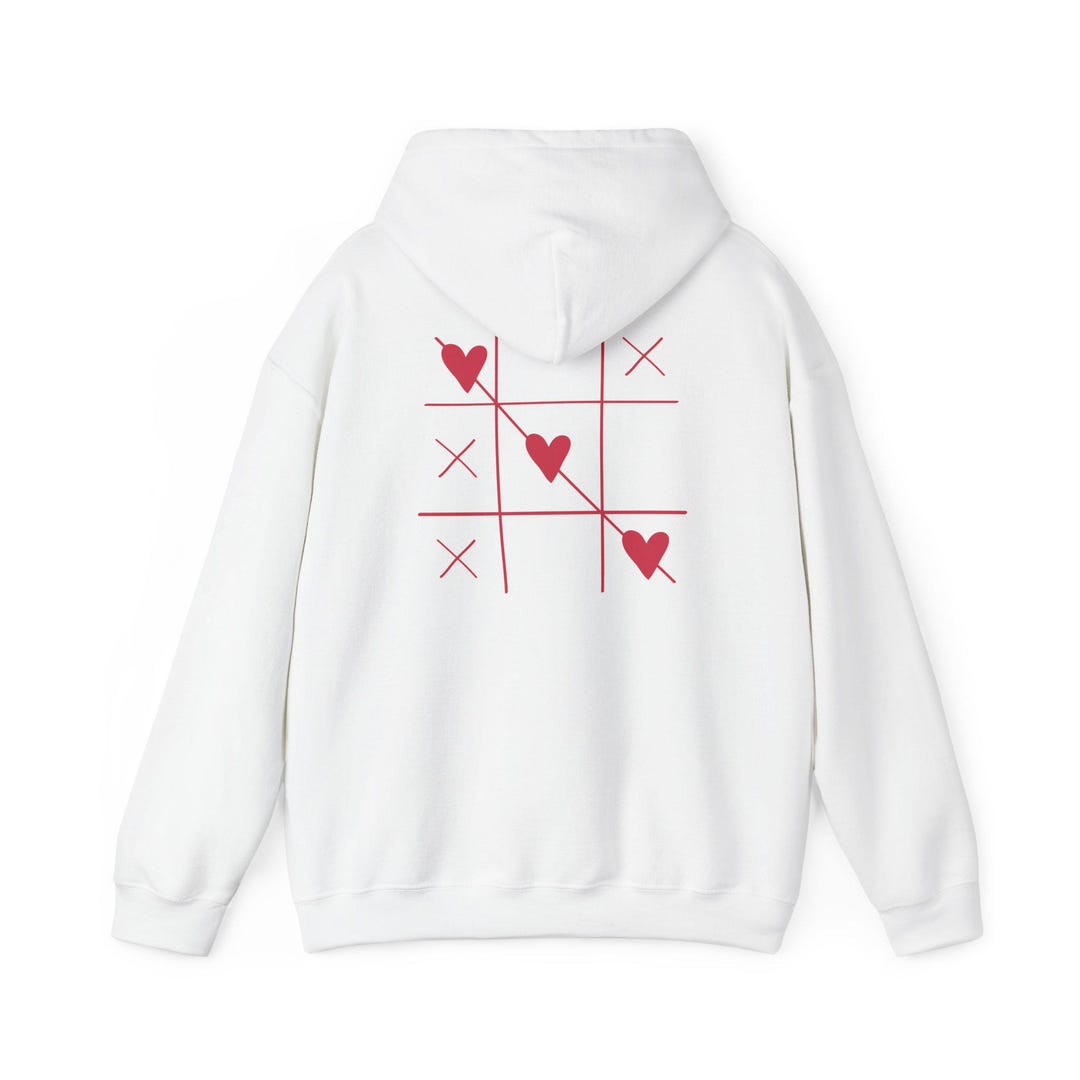Heart Tic Tac Toe Hoodie, Love Game Pullover, Valentine's Day Sweatshirt, Romantic White Jumper ...