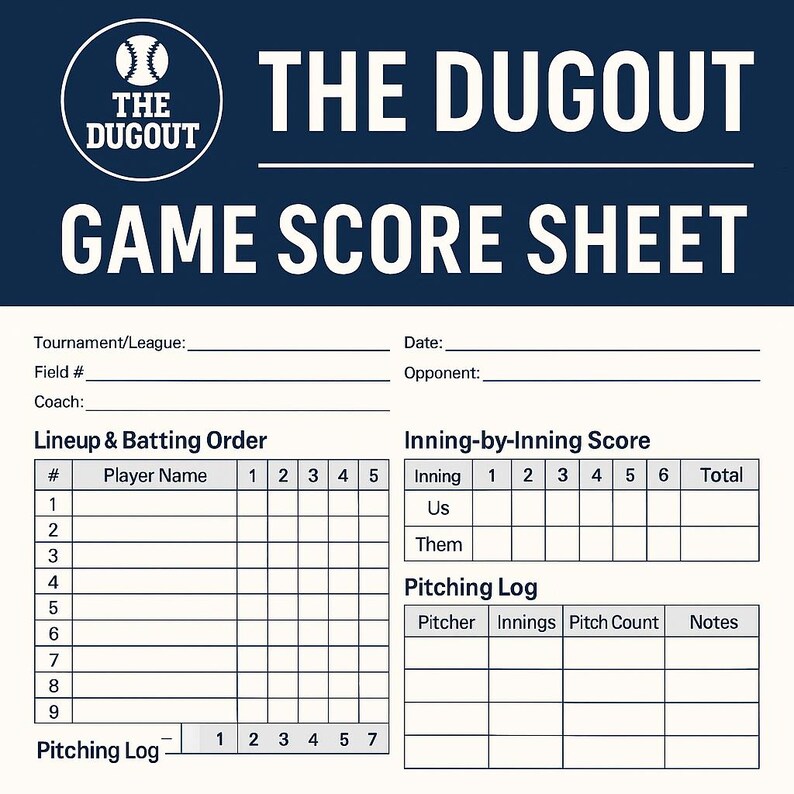 Softball & Baseball Game Score Sheet | Coach Scorecard Printable ...