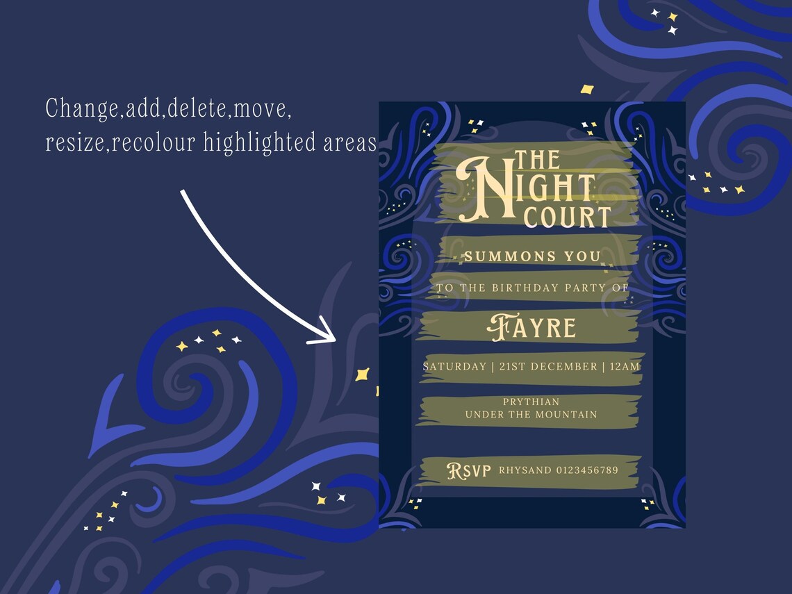ACOTAR Invite Template, the Night Court Party Invitation, ACOMAF,A Court of Mist and Fury, A ...