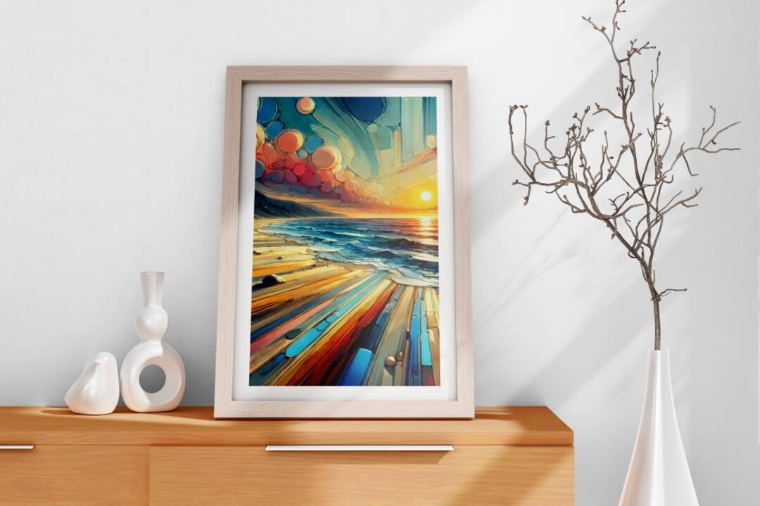 Abstract Sunset Beach Artwork, Printable, Landscape Art, Colorful ...