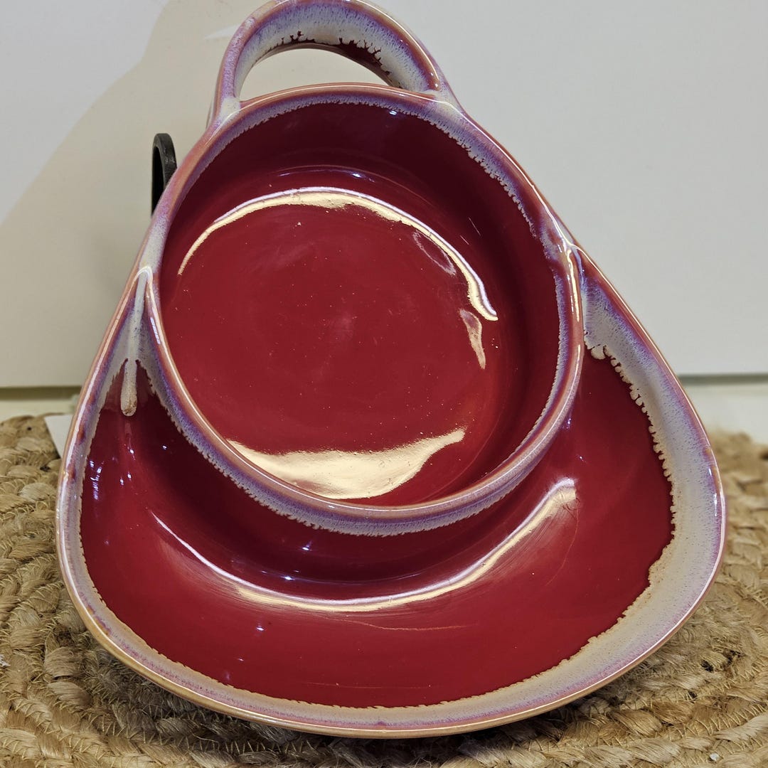Red Drip Pottery LTD Chip and Dip, Soup and Crackers Serving Dish - Etsy