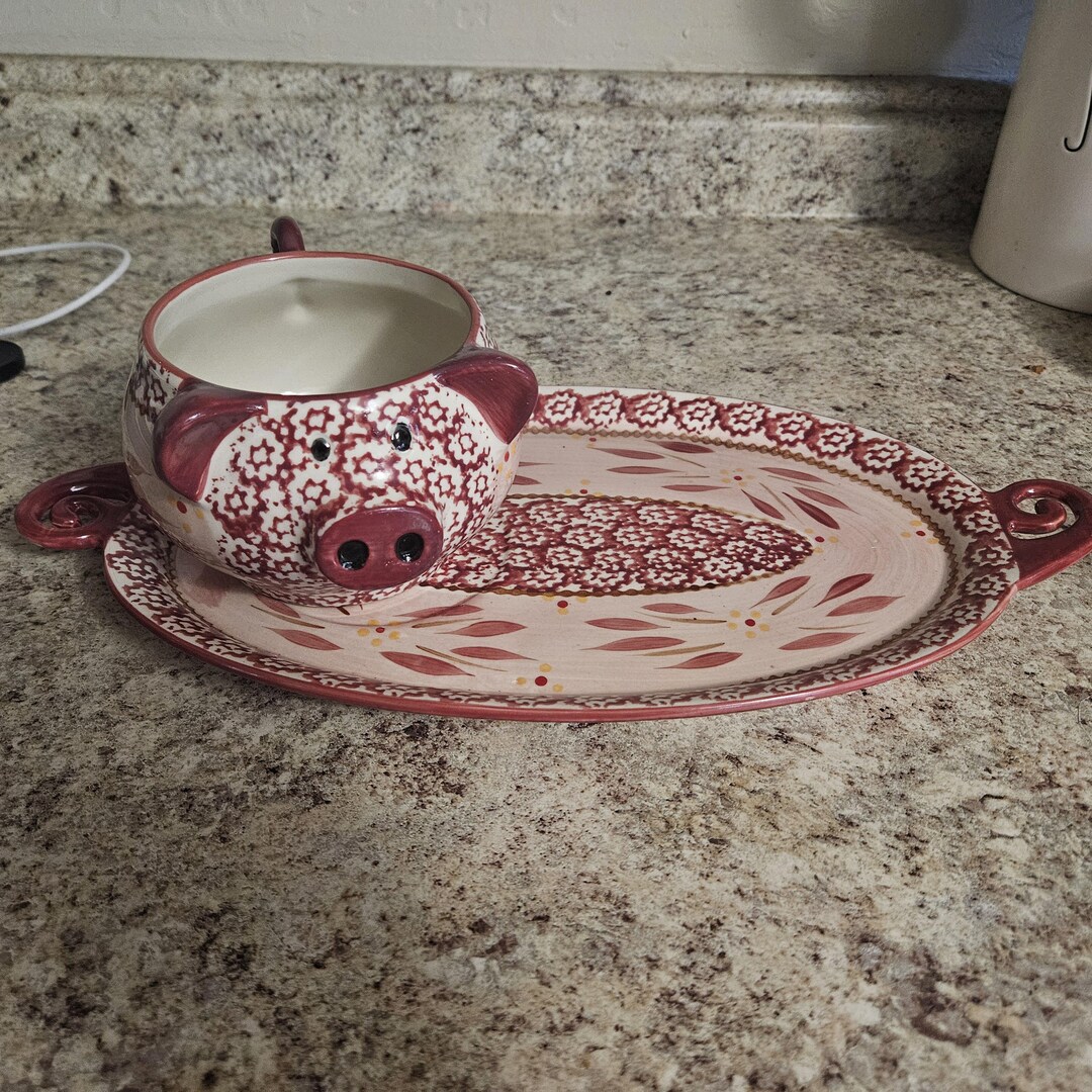 Temptations Soup and Sandwich Set. With a Fun Pig Bowl and Bright ...