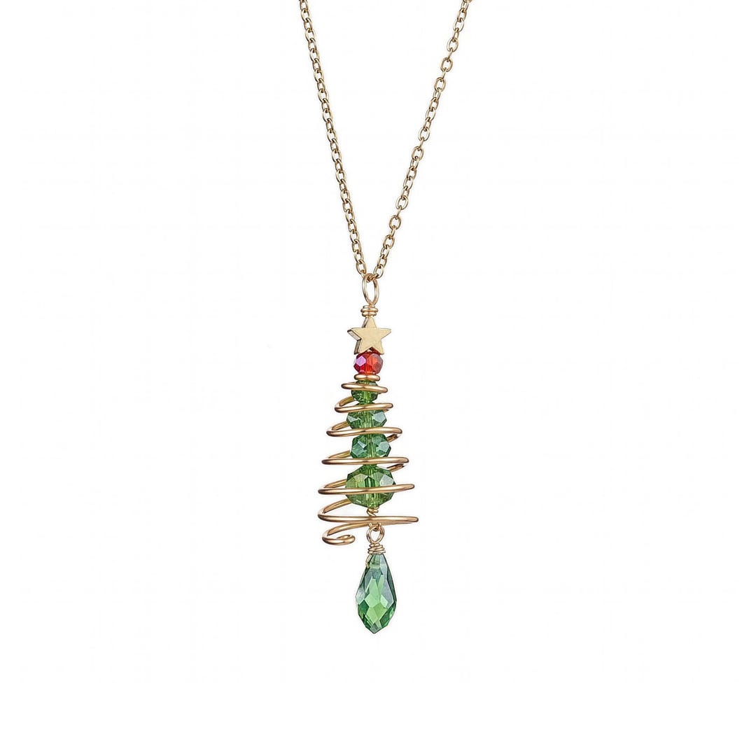 Christmas Tree Pendant Necklace | Glass Bead Wire Wrap Jewelry - Etsy