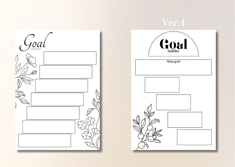 Printable Template - Goal Ladder X4 - Beige/flowers - Etsy