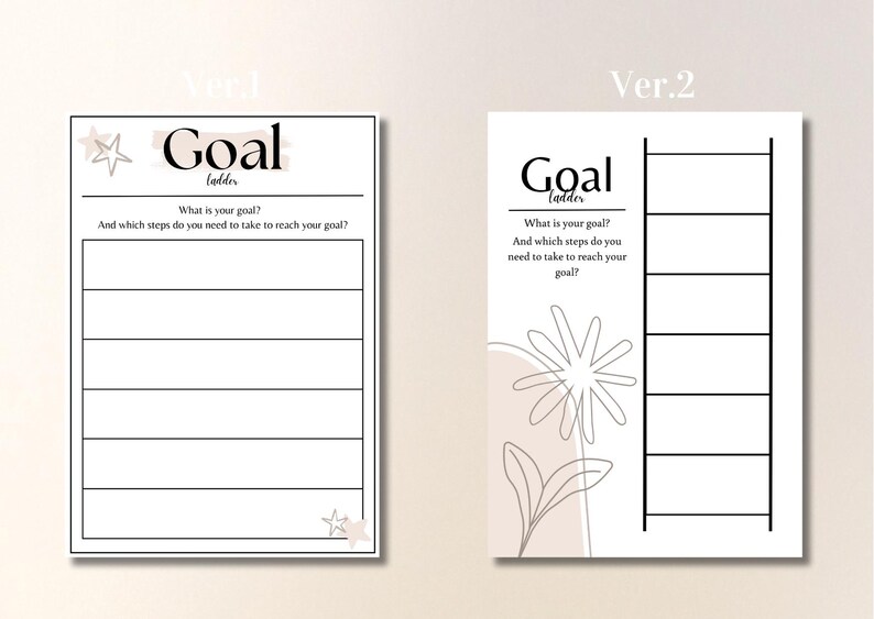 Printable Template - Goal Ladder X4 - Beige/flowers - Etsy