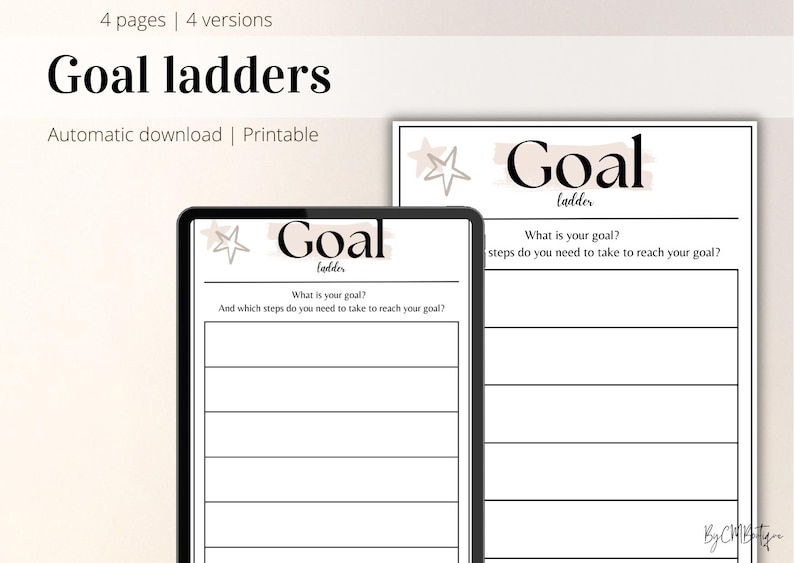 Printable Template - Goal Ladder X4 - Beige/flowers - Etsy