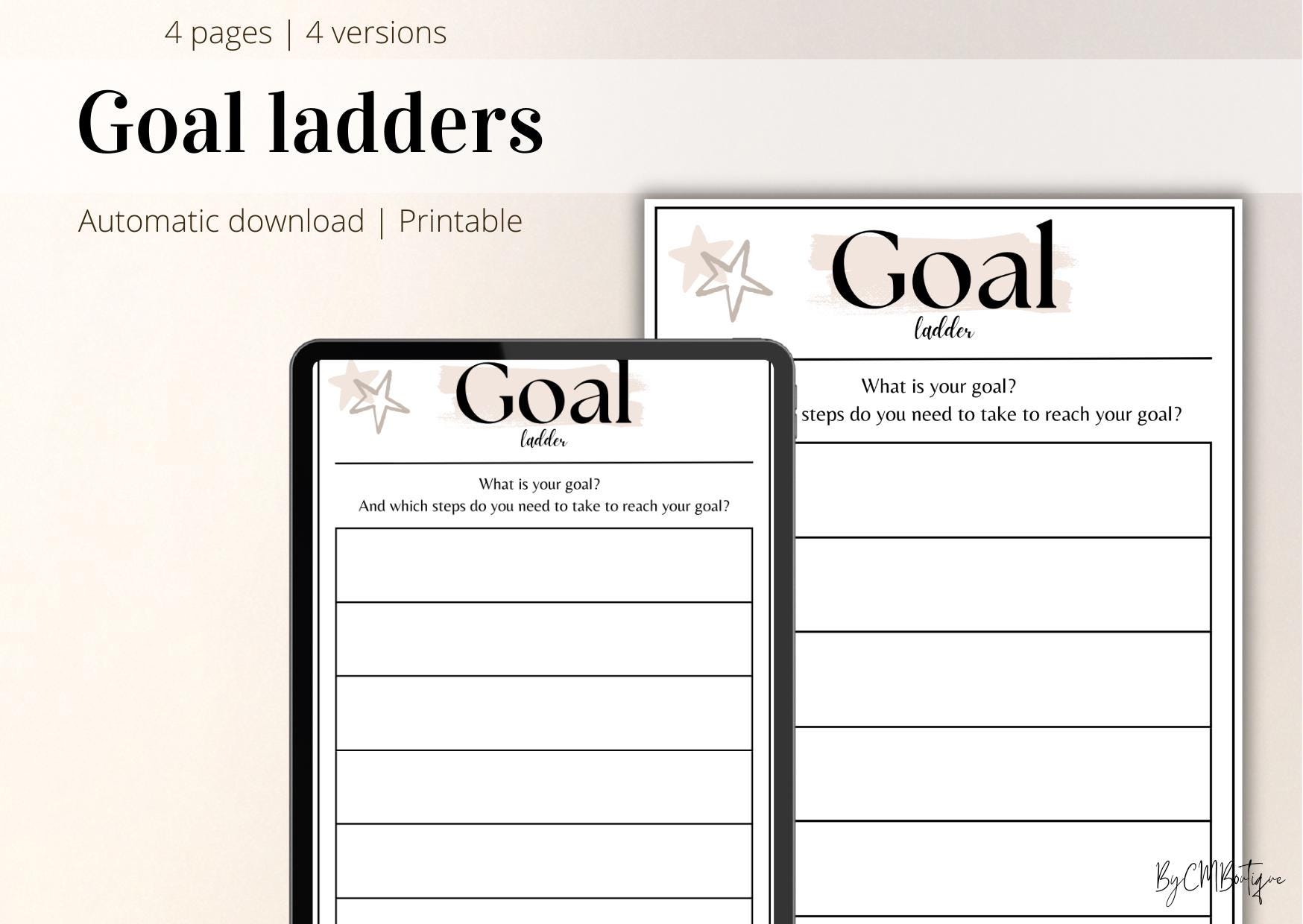 Printable Template - Goal Ladder X4 - Beige/flowers - Etsy