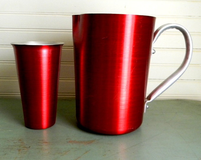 Vintage Pitcher, Tumbler, Red Aluminum Water Pitcher - Etsy