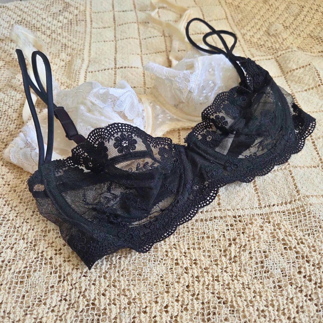 Vintage Lace Bras, Set of 2 Sheer Lace Balconette Bras Black, White - Etsy