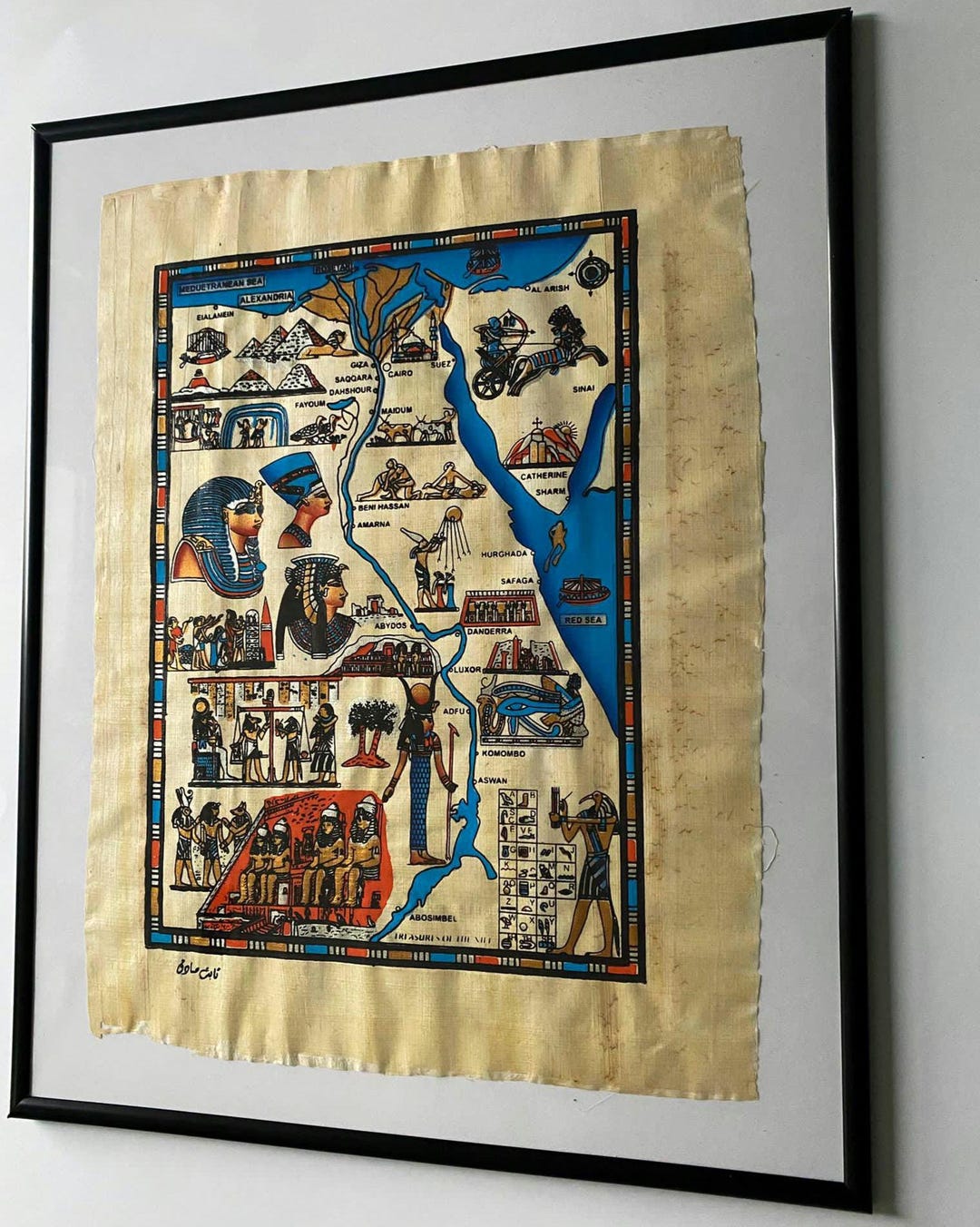 Hand-painted Egypt Map Papyrus Art: Ancient Egyptian Wall Decor - Etsy
