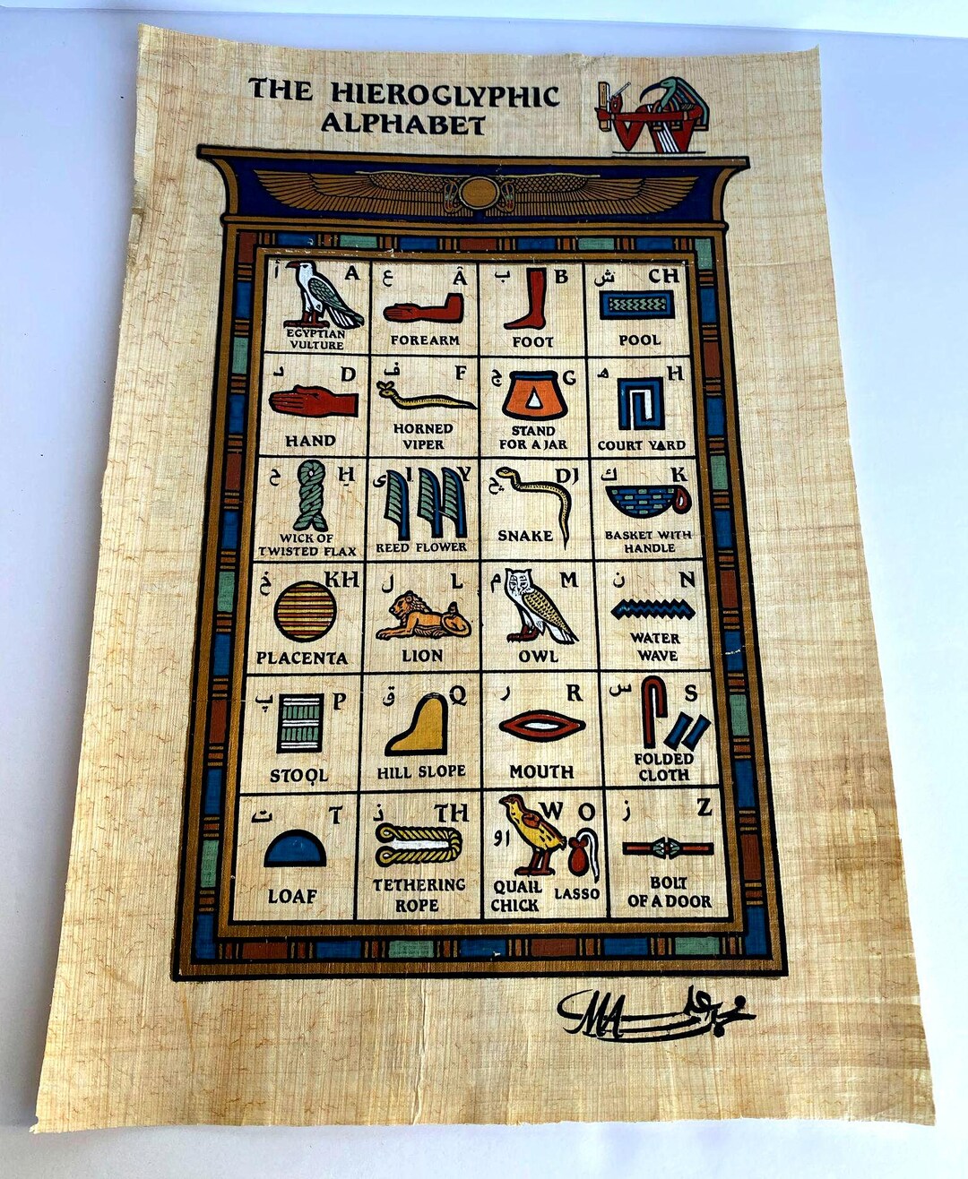 The Hieroglyphic Alphabet Egyptian Papyrus, Authentic Papyrus Art ...