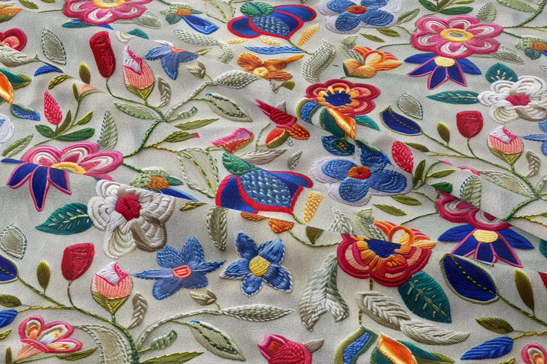 Applique Floral Embroidery Effect Table Runner - Custom Size, Stain ...
