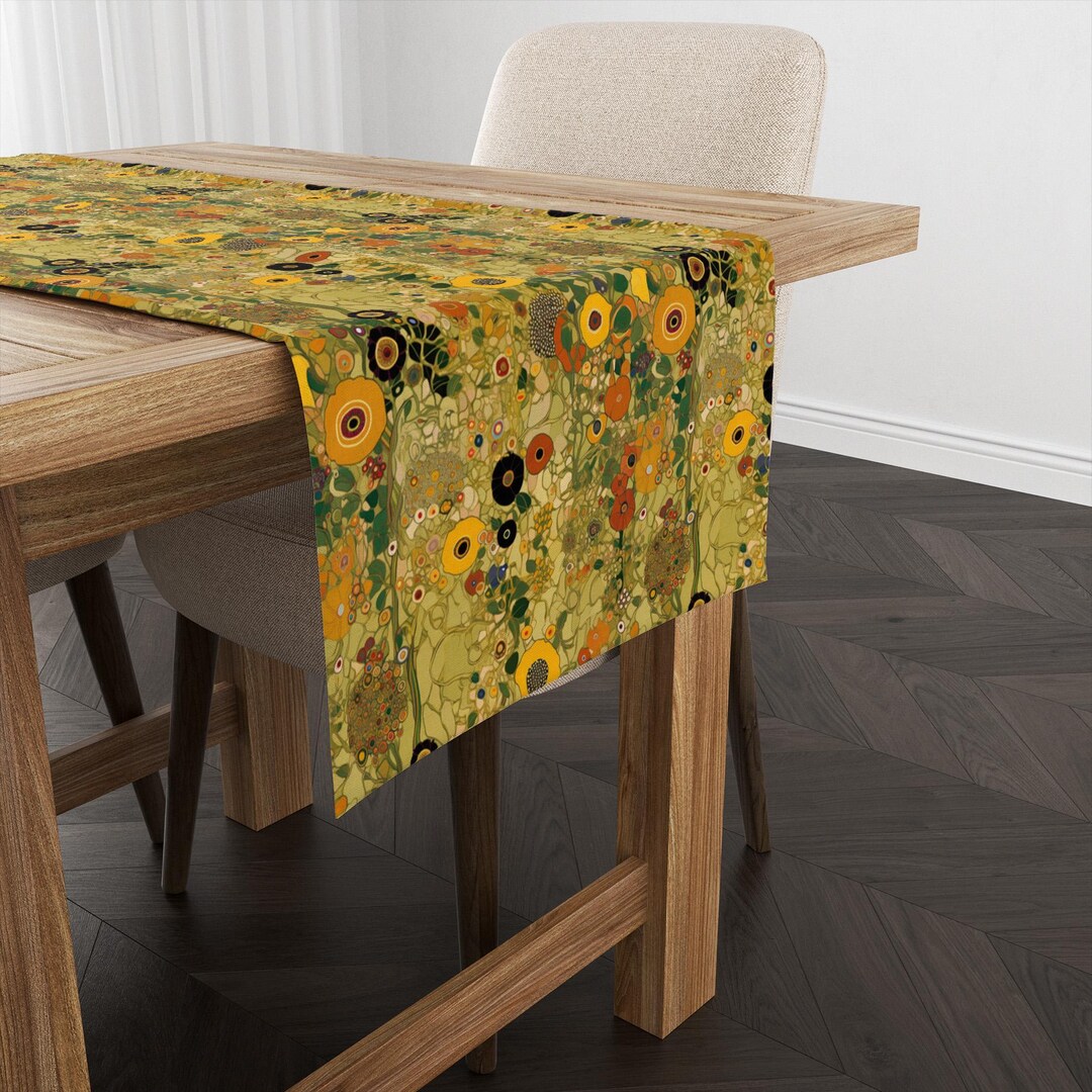 Klimt Inspired Digital Print Table Runner, Art Nouveau Style, Stain ...