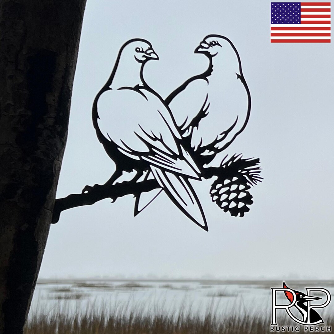 RUSTIC PERCH Mourning Dove Metal Bird Tree Art Spike Unique Outdoor ...