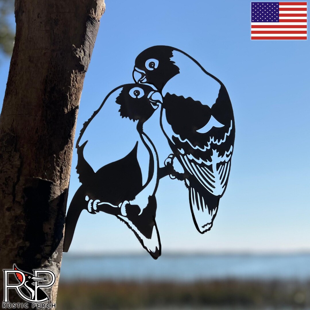 RUSTIC PERCH Lovebirds Metal Bird Tree Spike Unique Outdoor Yard Decor ...