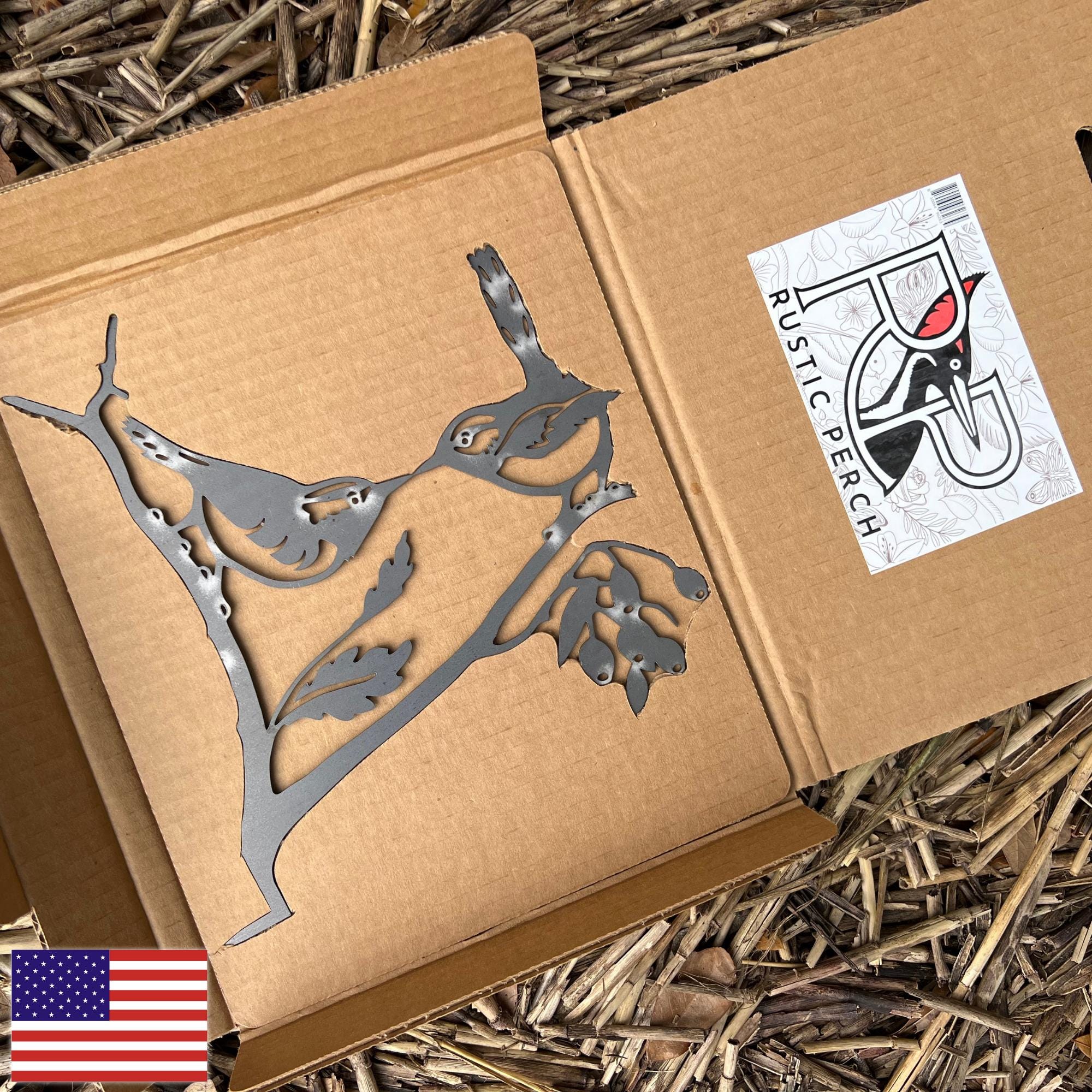 RUSTIC PERCH Carolina Wren Metal Bird Tree Spike Corten Garden Art ...