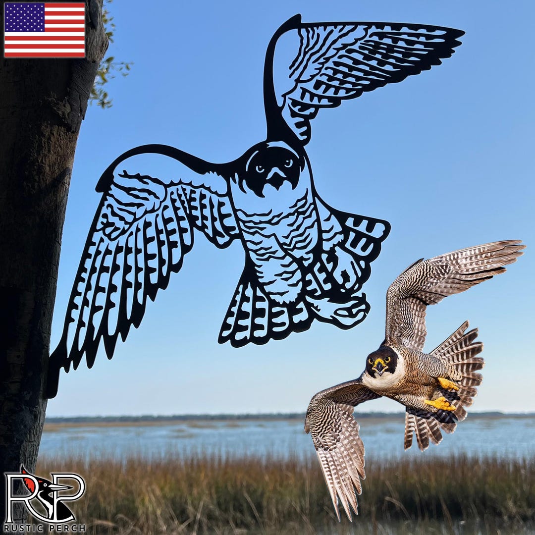 RUSTIC PERCH Peregrine FALCON Metal Bird Yard Art Tree Spike Unique ...