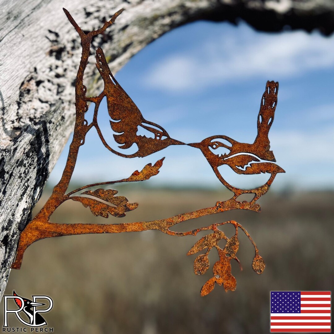RUSTIC PERCH Carolina Wren Metal Bird Tree Spike Corten Garden Art ...