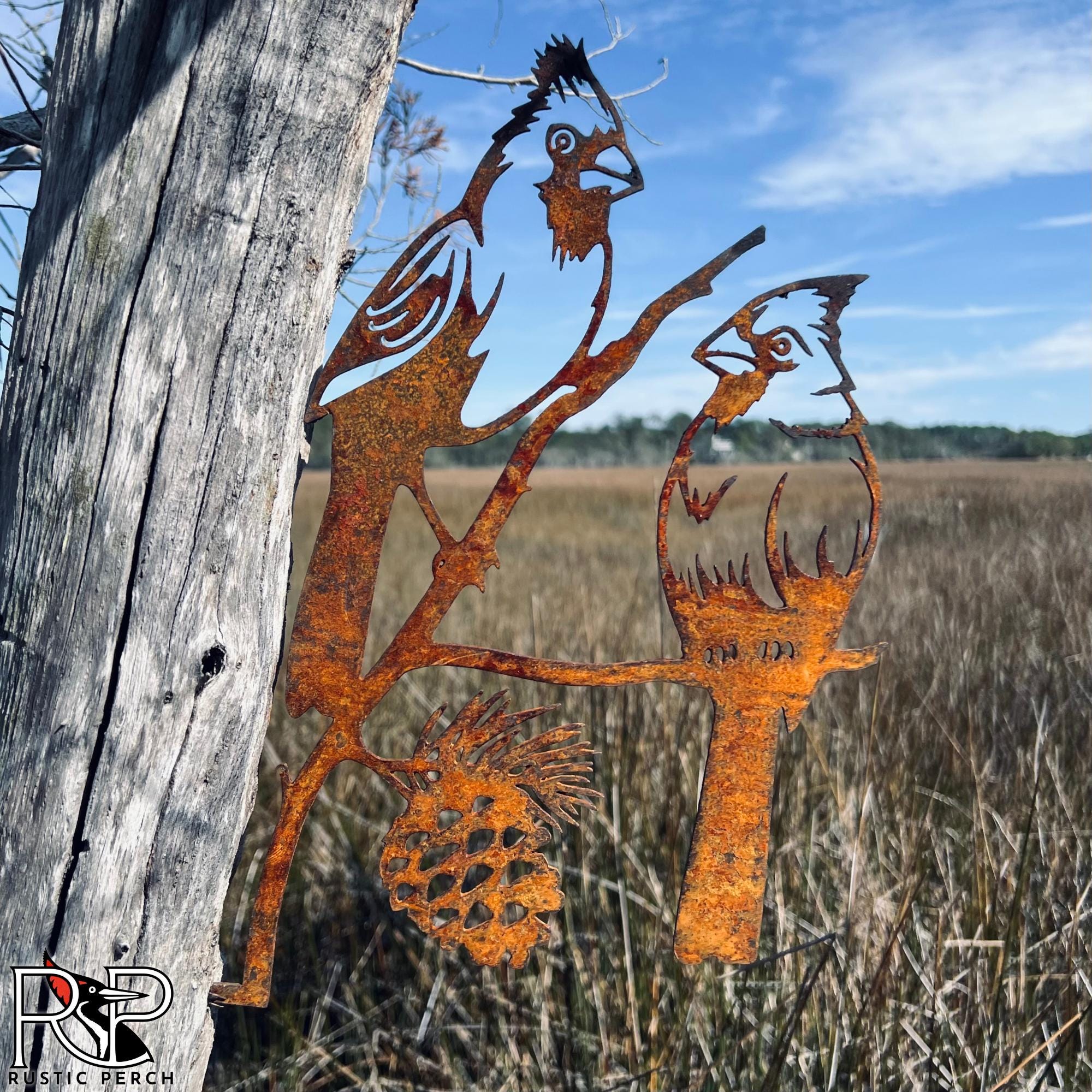Cardinal Metal Bird Tree Spike Statue Silhouette Corten Steel Art ...