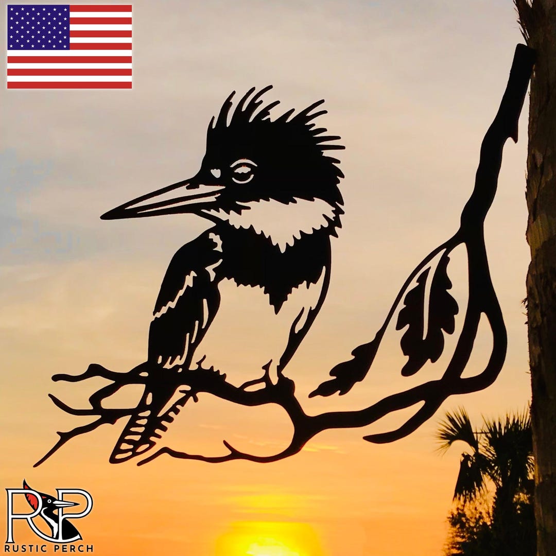 RUSTIC PERCH Kingfisher Metal Bird Tree Art Corten Steel Garden Birds ...