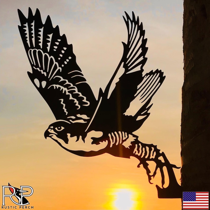 RUSTIC PERCH Peregrine FALCON Metal Bird Tree Art Corten Steel Garden ...