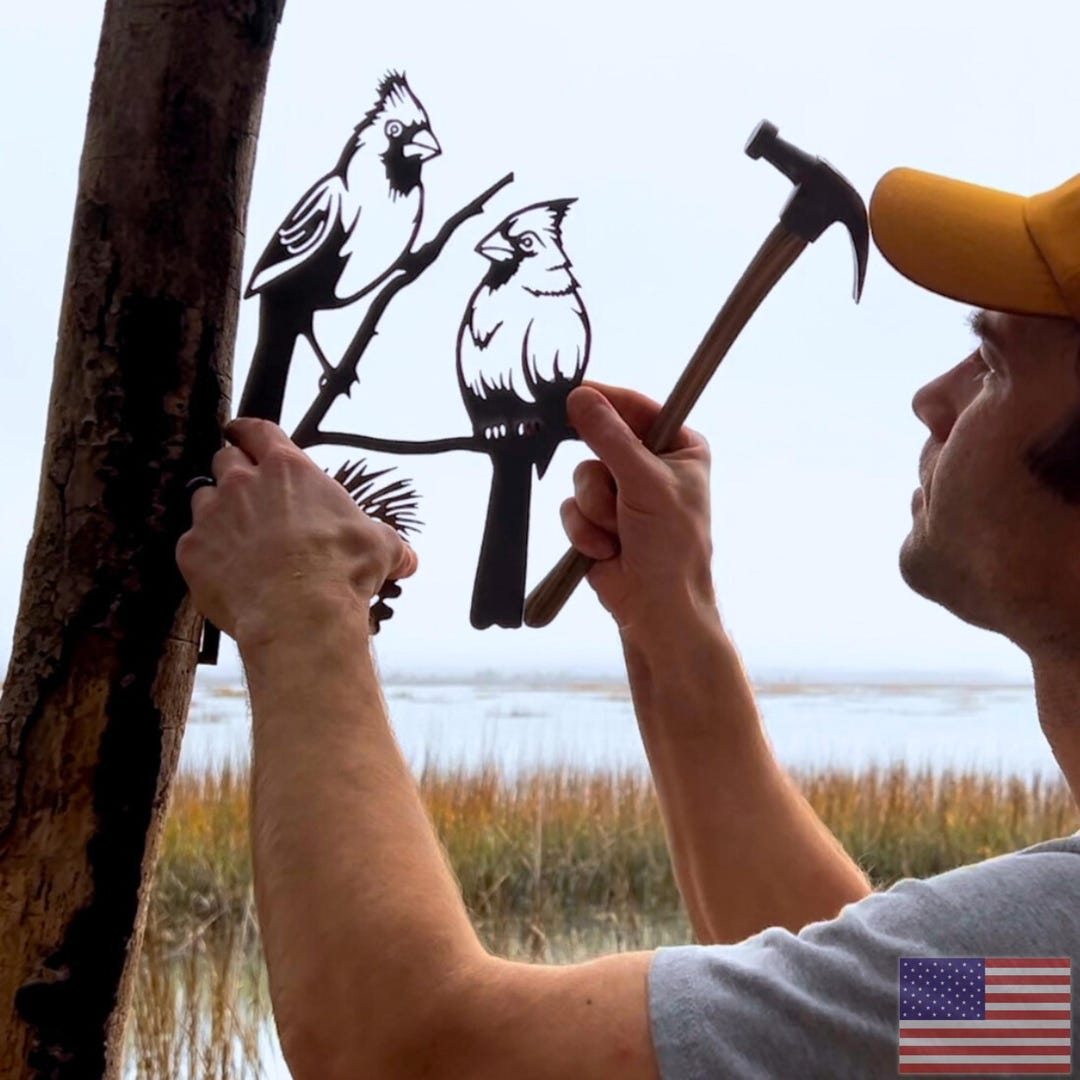 Cardinal Metal Bird Tree Spike Statue Silhouette Corten Steel Art ...