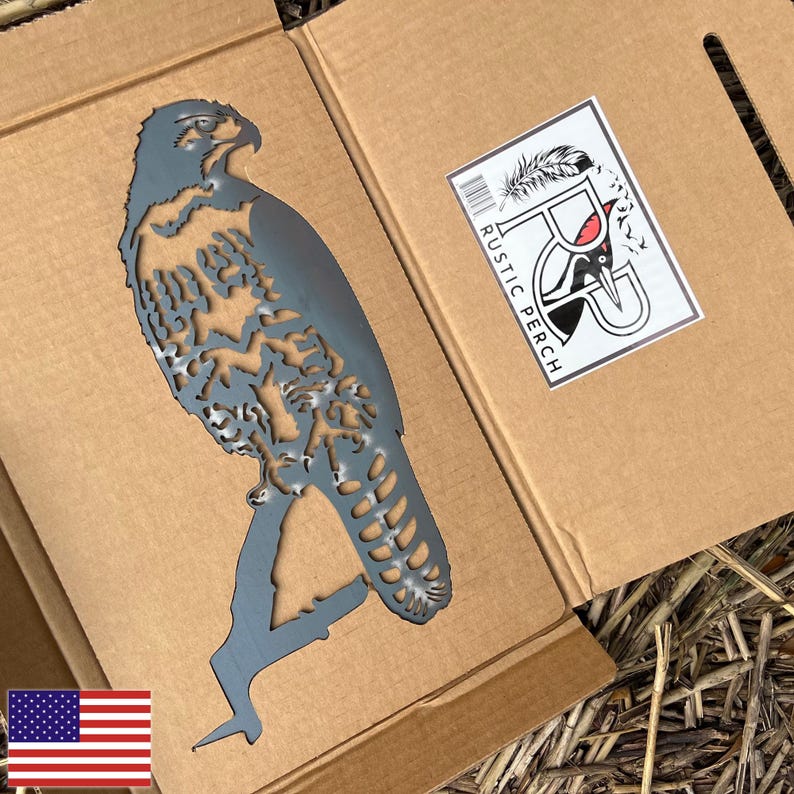 RUSTIC PERCH Red-tailed HAWK Metal Bird Tree Spike Yard Art Outdoor ...