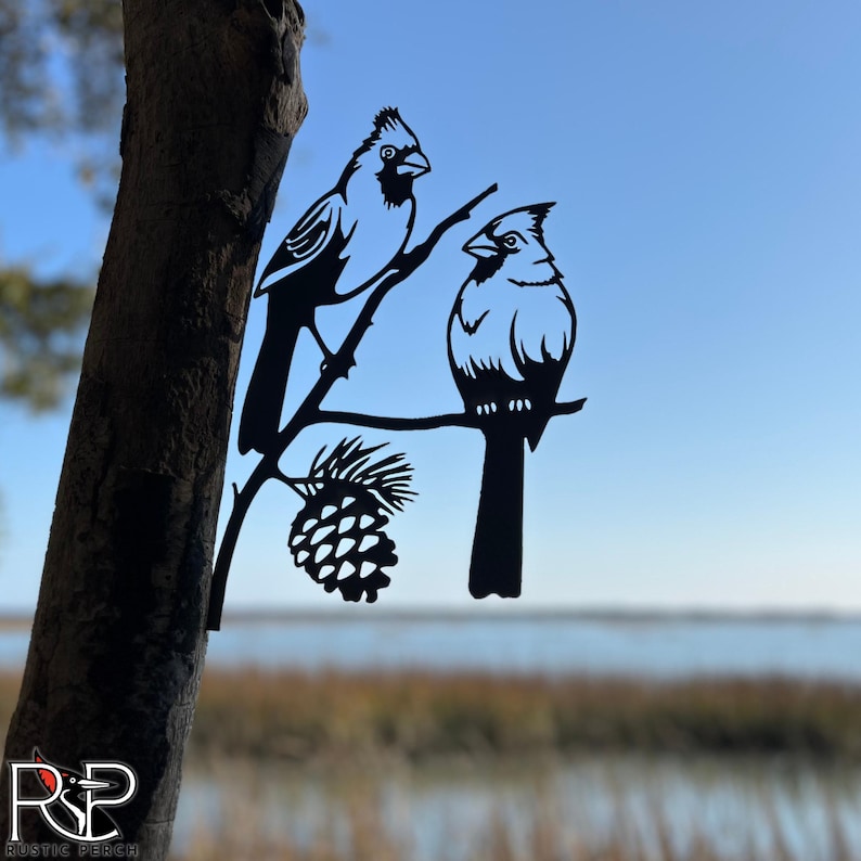 Cardinal Metal Bird Tree Spike Statue Silhouette Corten Steel Art ...