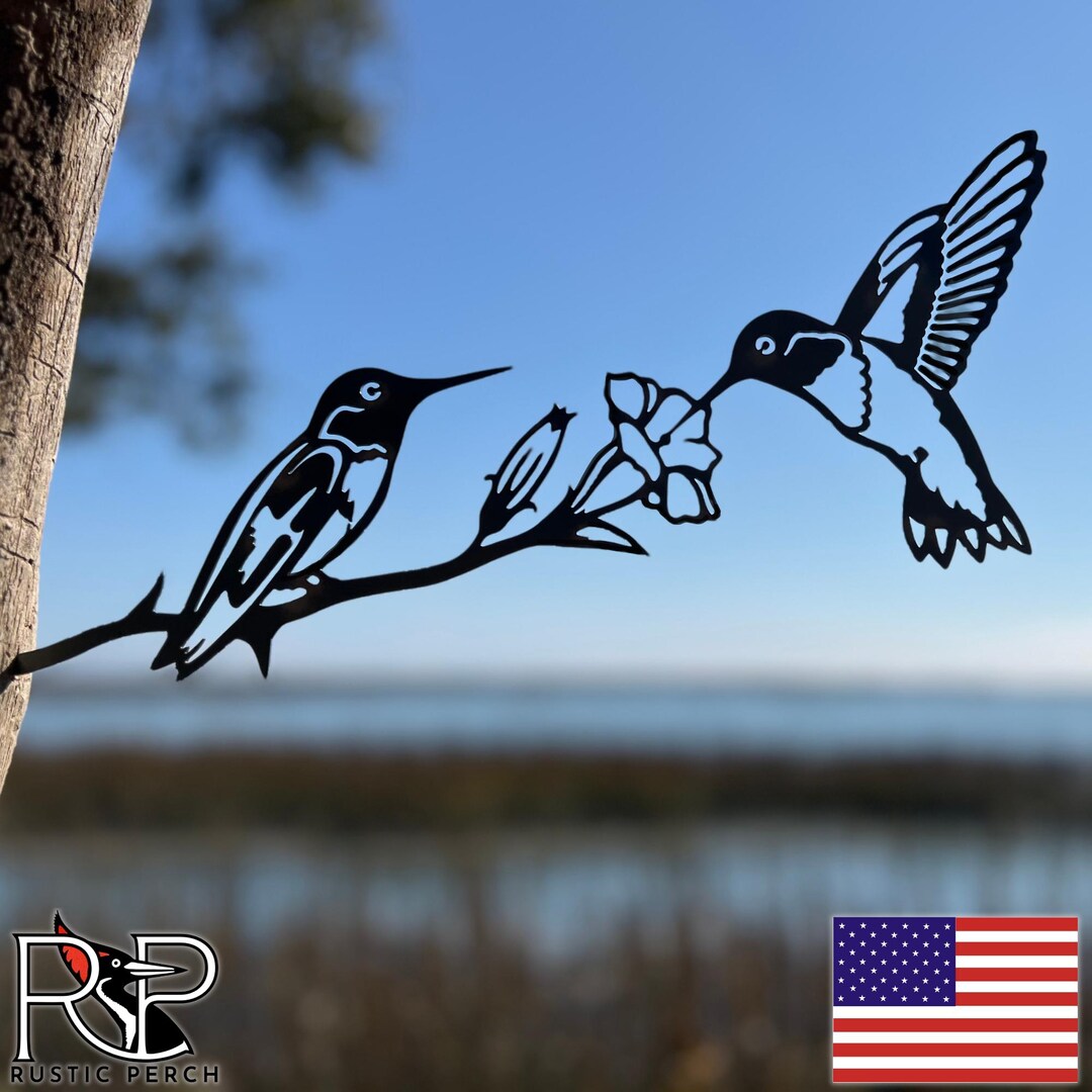 RUSTIC PERCH Hummingbirds Metal Bird Silhouette Corten Steel Tree Art ...