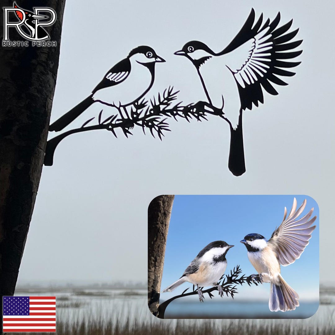 RUSTIC PERCH Chickadees Metal Bird Tree Art Corten Steel Garden Yard ...
