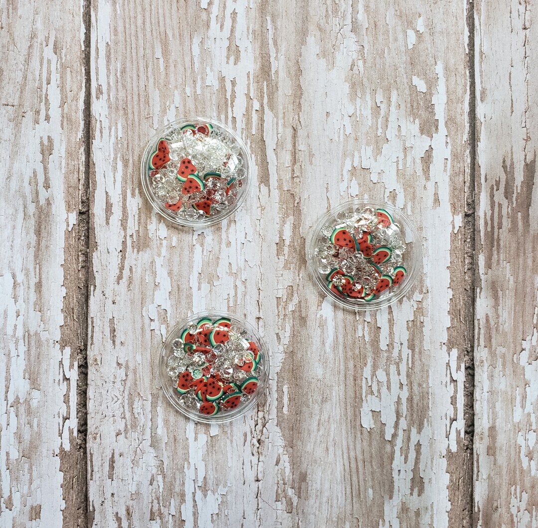 SET of TWO Circle Shakers Clear Crystal and Clay Watermelon Fruit Clips ...