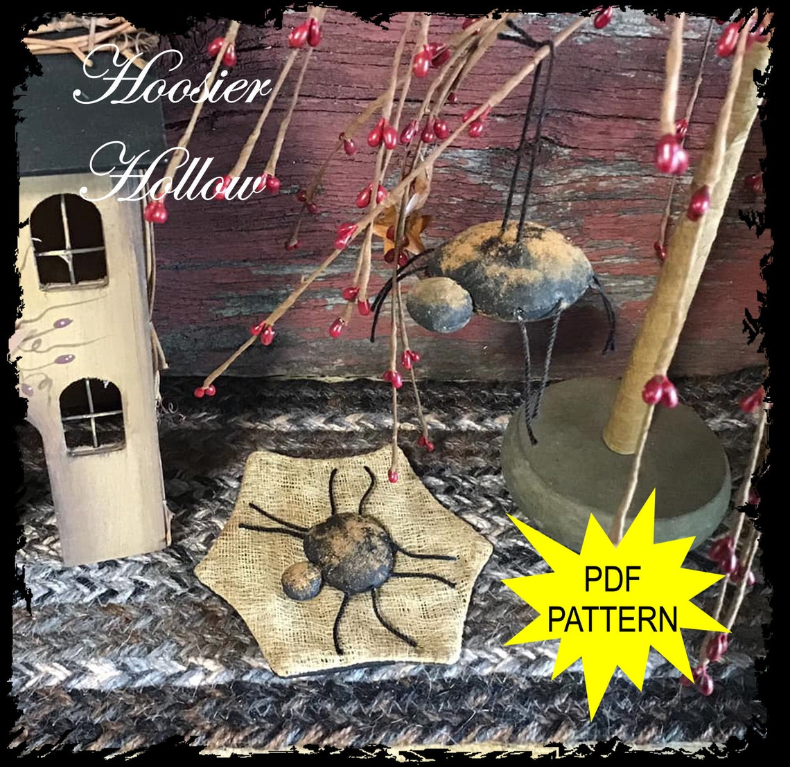 Primitive Spiders Ornament and Shelf Sitter on Web Epattern - Etsy