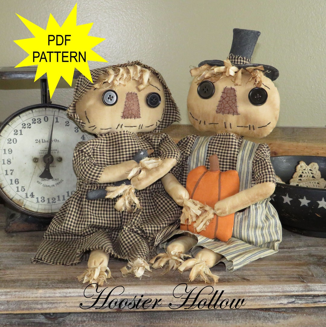 Primitive Scarecrow Dolls and Bowl Fillers Pattern, Pumpkin and Crow ...