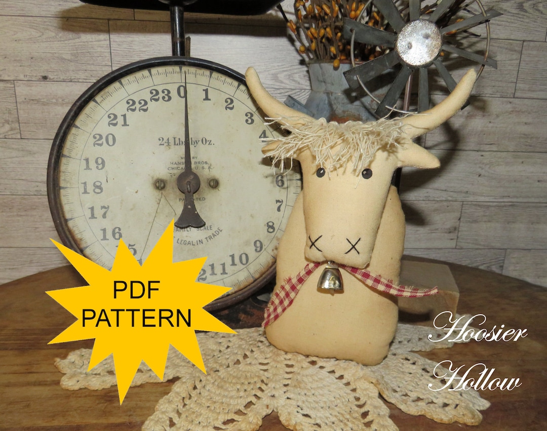 Highland Cow PDF Pattern, Country Farmhouse Primitive Sewing Epattern ...