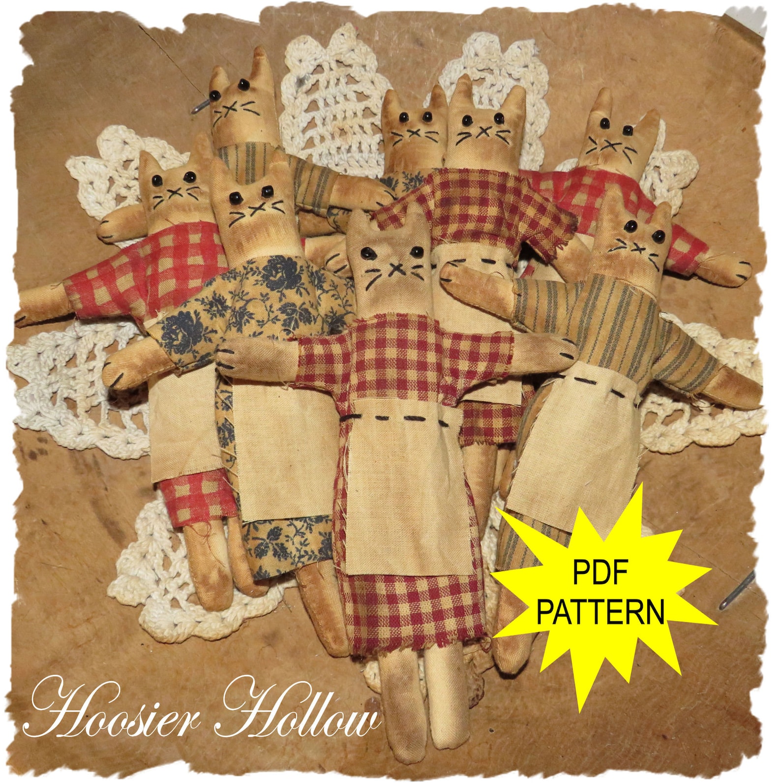 Primitive Mini Cat Dolls Pattern PDF Instant Download Bowl - Etsy