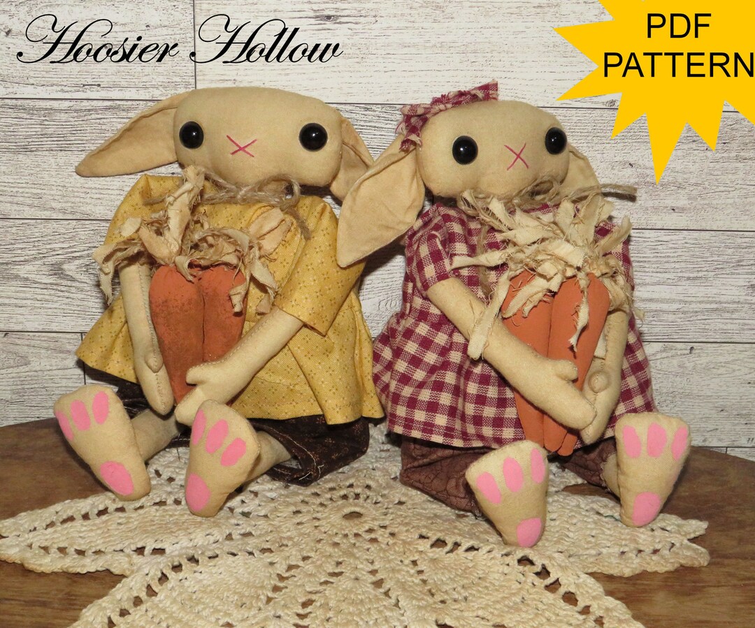 Lil Bunny Dolls, PDF Pattern, Primitive Spring Rabbit Craft Sewing ...