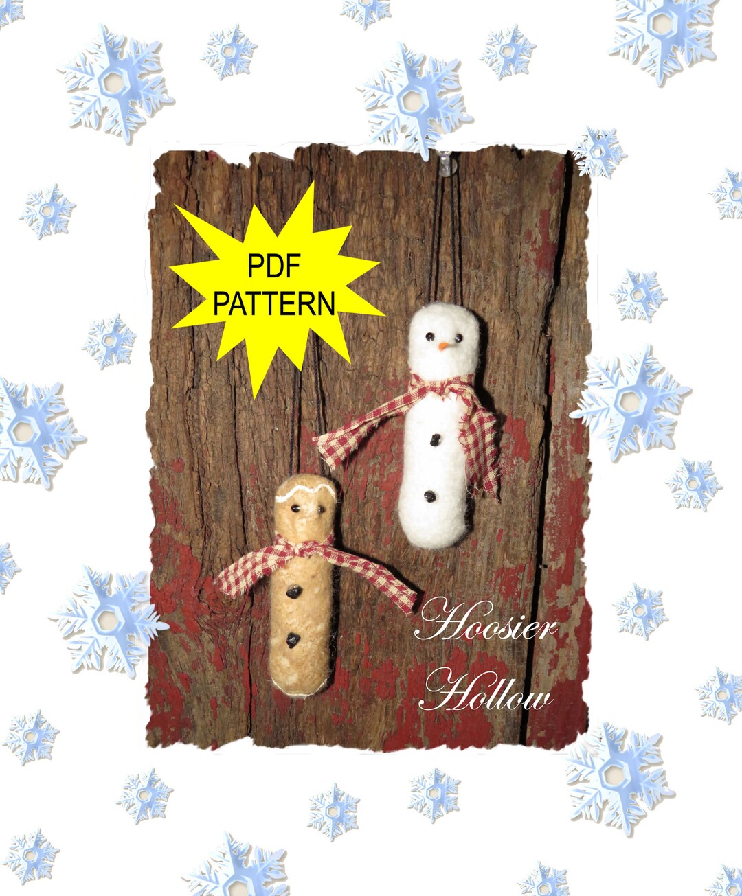 Primitive Snowman and Gingerbread Man twinkie Ornaments Pattern, PDF ...