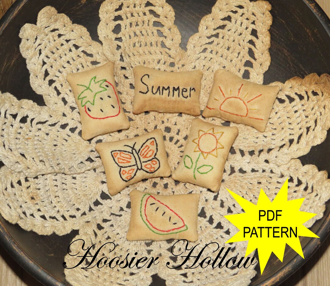 Mini Summer Pillows Bowl Fillers Pattern, Primitive Stitchery Sewing ...